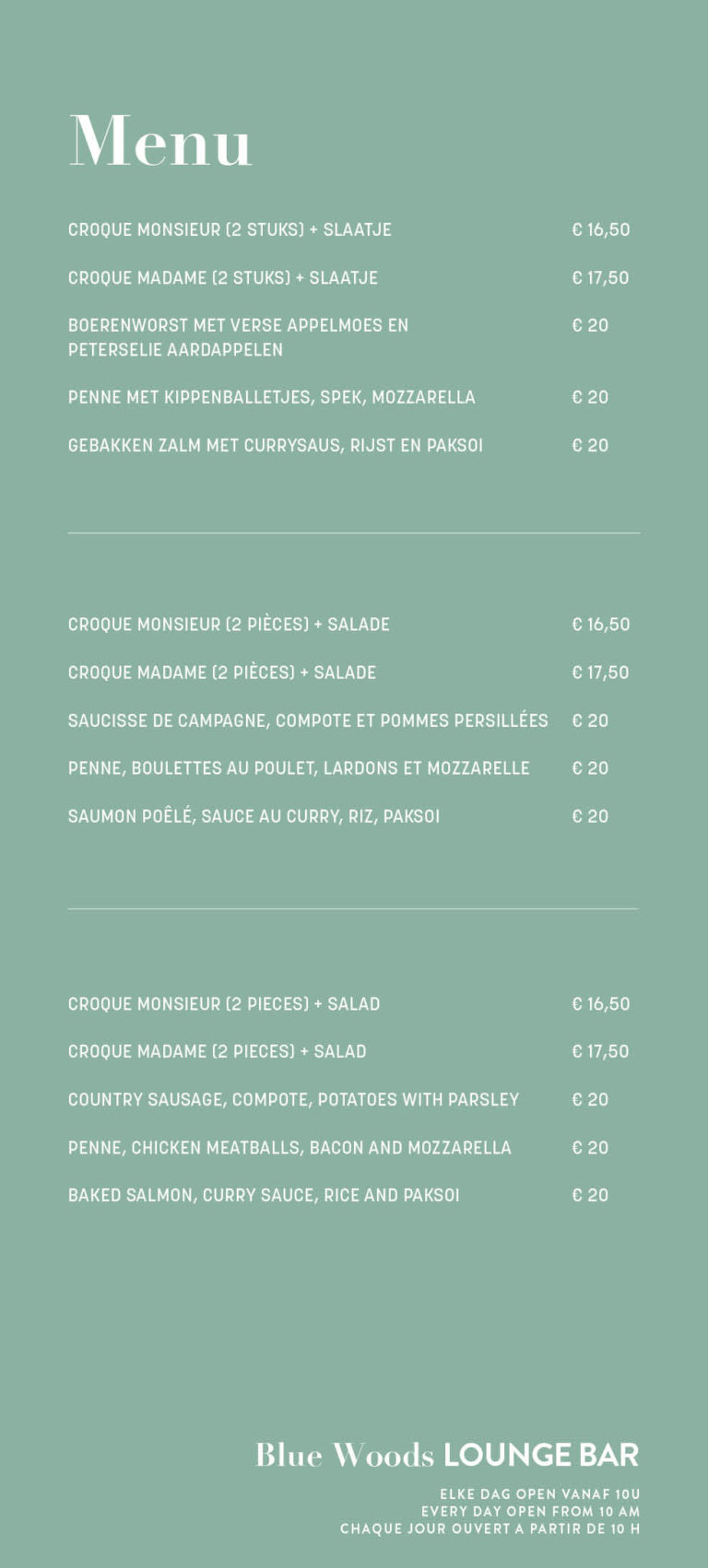 Menu — Blue Woods Hotel